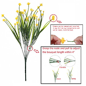 LXAFGP 8 Bundles Artificial Flowers Fake Greenery Outdoor UV Resistant Plants Faux Plastic Plants for Outdoor Shrubs Indoor Home Window Garden Wedding Porch Box Hanging Plants Decor (Yellow)
