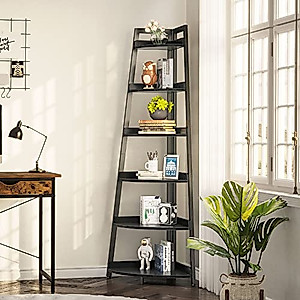Rolanstar Corner Shelf, 6 Tier Modern Corner Bookshelf Industrial Corner Ladder Shelf Plant Stand for Display Rack for Living Room, Home Office, Bathroom, Small Space, Black