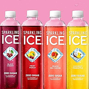 Sparkling Ice Pink Variety Pack, Flavored Sparkling Water, Zero Sugar, and Vitamins and Antioxidants, 17 fl oz, 12 count (Black Cherry, Peach Nectarine, Coconut Pineapple, Pink Grapefruit)