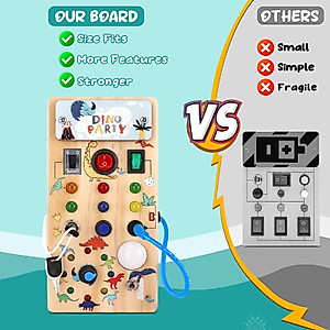 Dinosaur Light Switch Board - 8 LED Switches, Sensory Montessori Toy for 1+ Year Olds