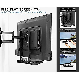 VIVO Under Above VESA Back of TV Wall Mount Shelving Bracket with Tilt, DVD Player, Cable Box, Stereo, and AV Component Glass Storage Shelf, Black, MOUNT-SF04R