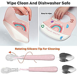 Baby Feeding Supplies Baby Fruit Spoon and Bib BPA Free Baby Food Feeder(Pink)