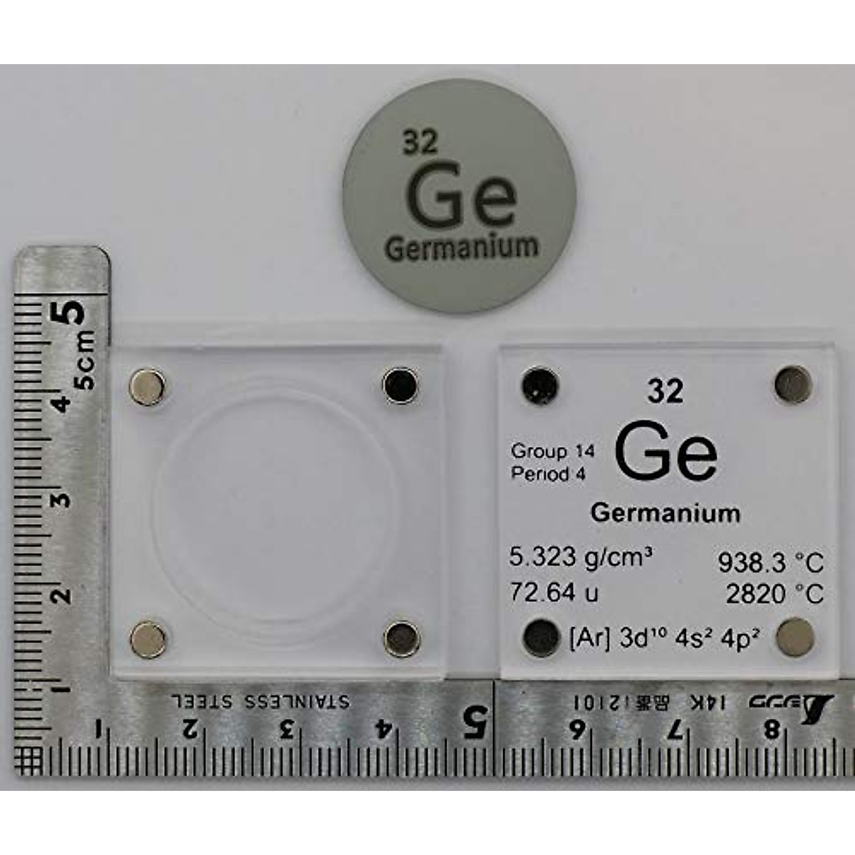 Germanium (Ge) 24.26mm Metal Disc with Acrylic Case for Collection or Experiments
