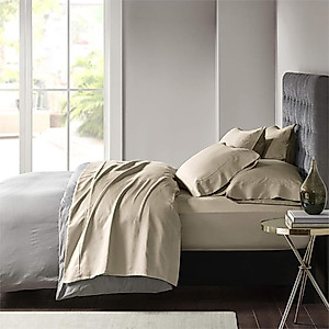 Oakestry 6-Pc 800 Thread Count Luxurious 17" Deep Pocket Wrinkle Free Breathable Cotton Rich Sateen Hotel Bedding Silky Soft Sheet Set, King Size, Khaki