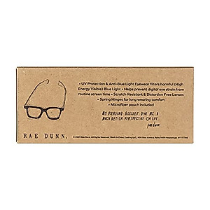 Rae Dunn "BELLA Blue Light Blocking Reading Glasses w/SEE BEAUTY Signature Font (Glossy Jet Black, 2.0)