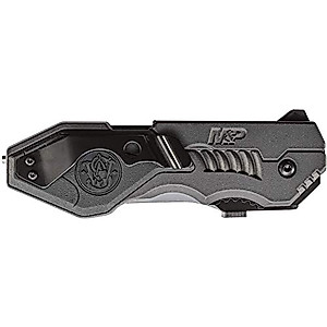 Smith & Wesson SWMP4LS 8.6in S.S. Assisted Folding Knife with 3.6in Serrated Clip Point Blade and Aluminum Handle for Outdoor Tactical Survival and EDC , Black