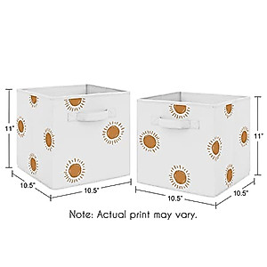 Sweet Jojo Designs Orange and White Boho Sun Foldable Fabric Storage Cube Bins Organizer Toys Baby Pumpkin Orange Retro Bohemian Celestial Sunshine Outdoors Nature Minimalist Gender Neutral - Set of 2