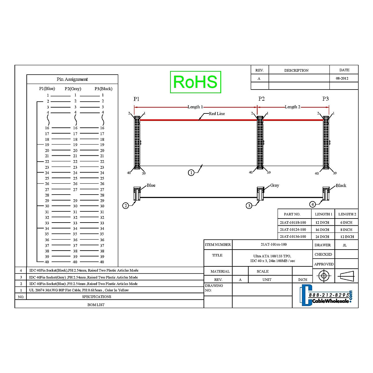 Ultra ATA 100/133 TPO, IDC 40 x 3, 18 inch, 100MB / sec