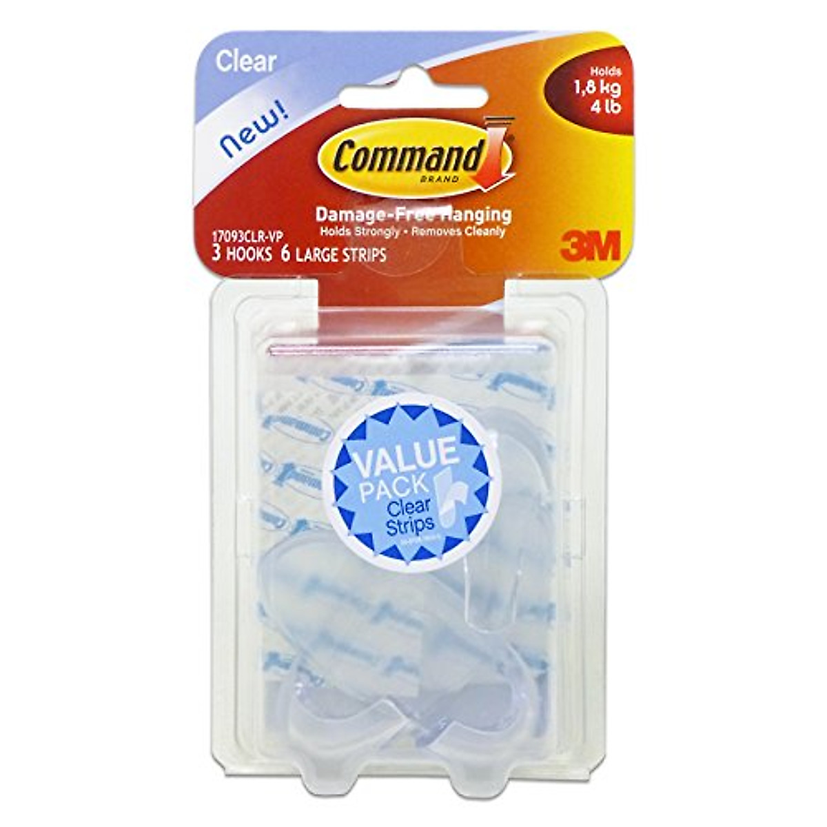 Command Large Clear Plastic Hooks Value Pack, 3-Hook, 3 Large Hooks