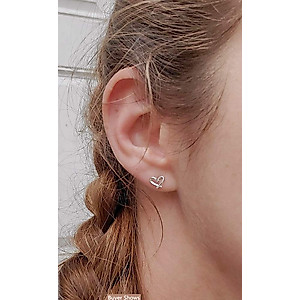 Minimalist Heart Sterling Silver Earrings for Women Girls Teens Charm Hollow Love Hearted Stud Tiny Small Cartilage Tragus Post Pin Hypoallergenic Pierced Ear Christmas Birthday Halloween Thanksgiving Jewelry Gifts