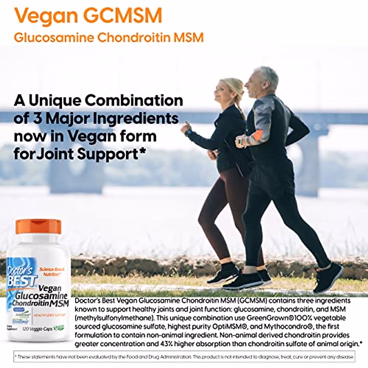 Doctor's Best Vegan Glucosamine Chondroitin MSM, Joint Health, Hair, Skin & Nails