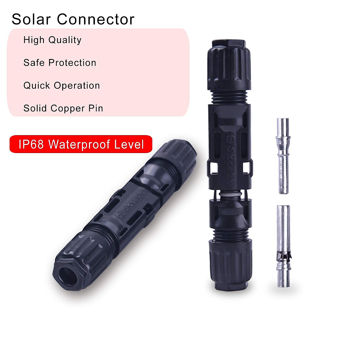 Witproton Solar PV 8 AWG Solar Connector IP68 1500V 50A Solid Tinned Copper Terminal Black 5 Pairs (10mm2 (8AWG))