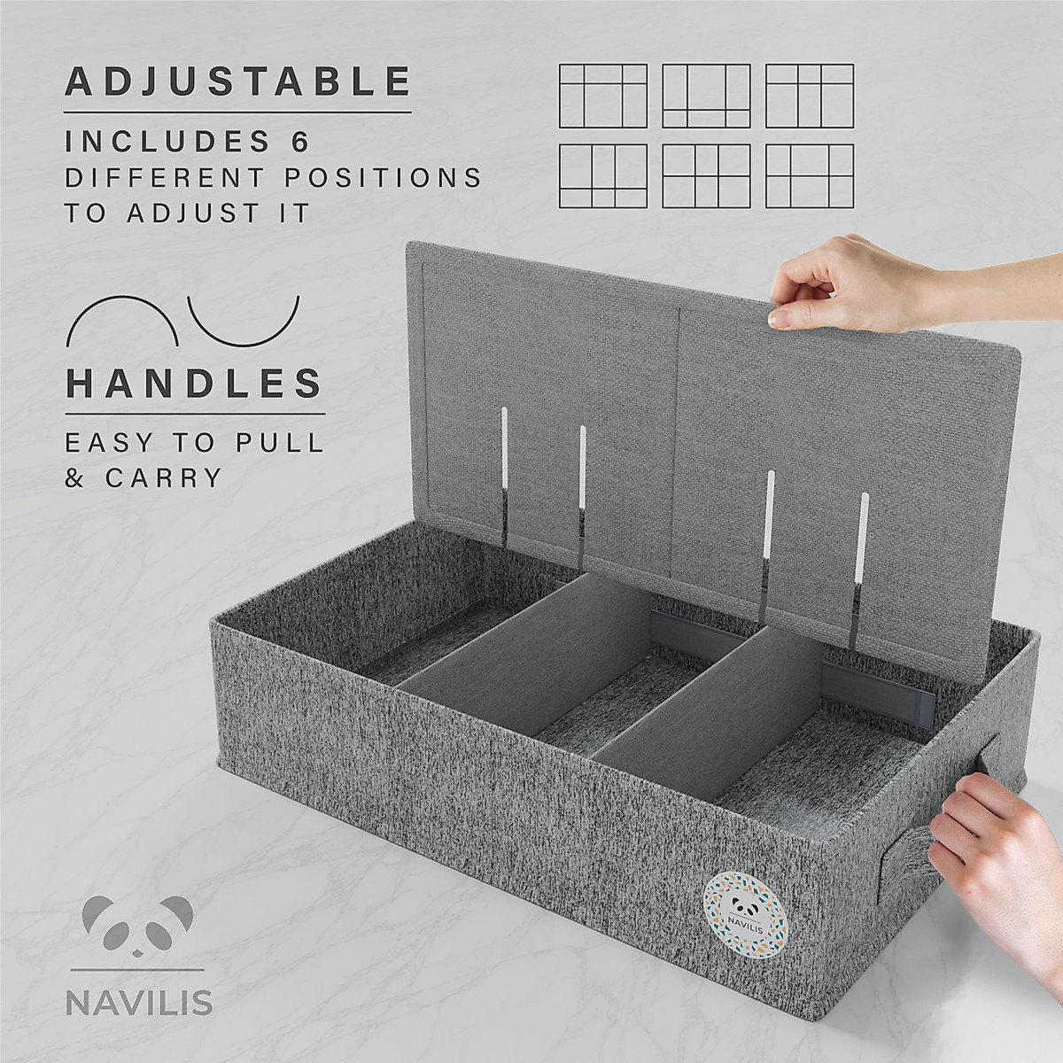 NAVILIS Lid Organizers Inside Cabinet - Food Storage Container Organizer Suitable For Large Containers - Lid Storage Organizer With 6 Adjustable Dividers