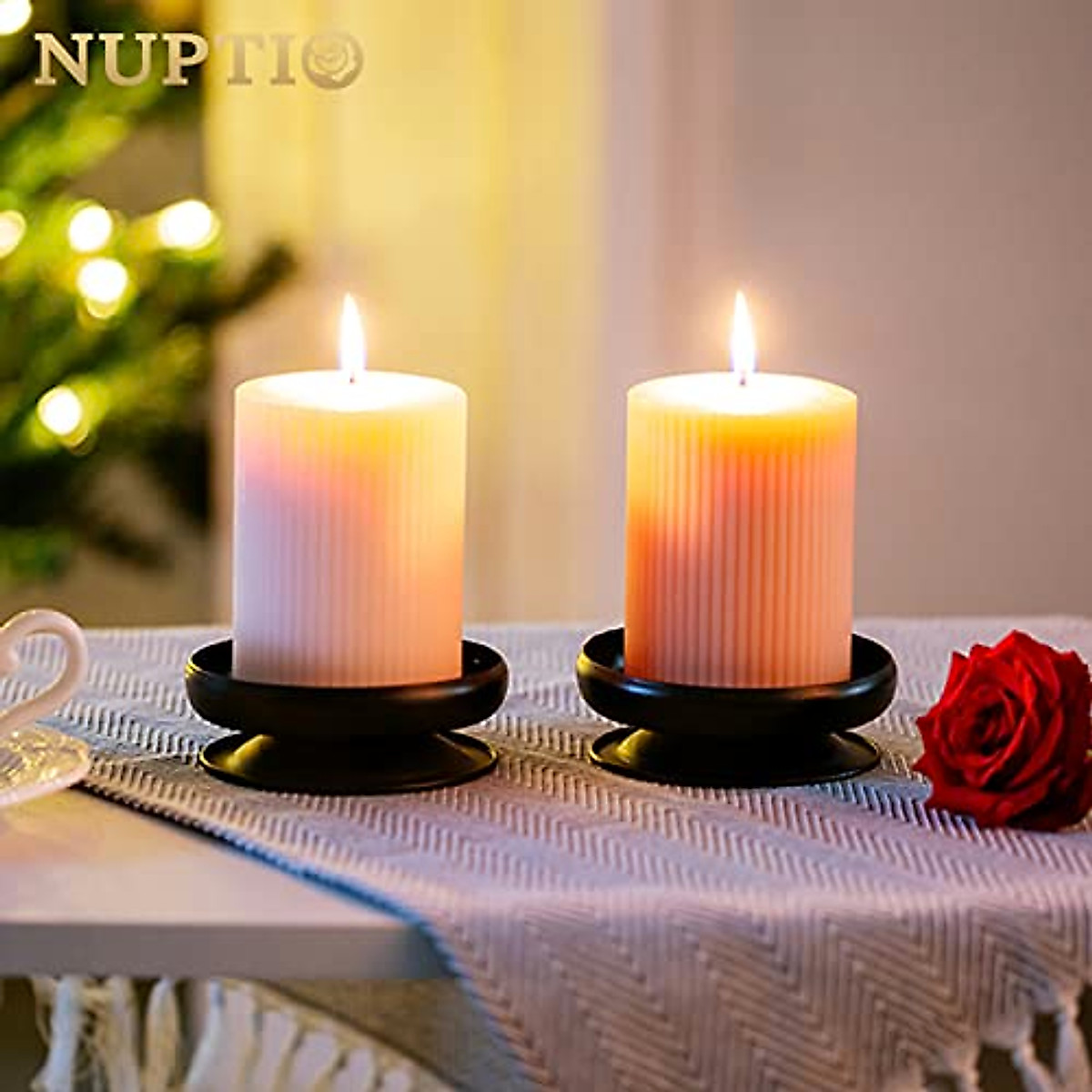 Pcs of 4 Spike Candle Holder Iron Candle Plate Pillar Candle Holder, Black, Decorative Iron Pillar Candle Plate, 3.6" Diameter Pedestal Candle Stand for LED & Wax Candles, Incense Cones, Spa, Weddings
