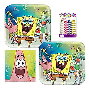 SpongeBob Party Supplies Pack Serves 16 SpongeBob Birthday Party Supplies: SpongeBob Plates and Napkins with Birthday Candles (Bundle for 16)
