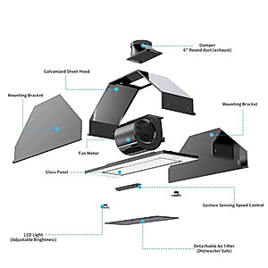 IKTCH New 30" Range Hood Insert, 900 CFM Ducted/Ductless Range Hood with 4 Speed Fan, White Stainless Steel & Tempered Glass Range Hood 30 inch with Gesture Sensing&Touch Control Making life Smarter