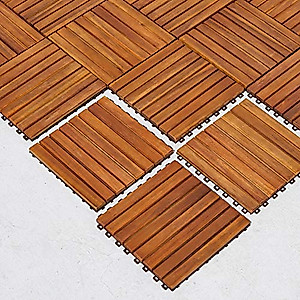 VIFAH V355 8-Slat Acacia Hardwood Interlocking Deck Tile