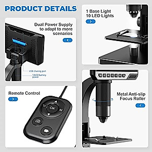 HAMOPY 2000X LCD Digital Microscope with Remote Control, 1080P Coin Microscope with 32GB Card, 7'' IPS Display Biological Microscope, 10 LED Lights, PC View, Photo/Video, Compatible for Windows/Mac/OS