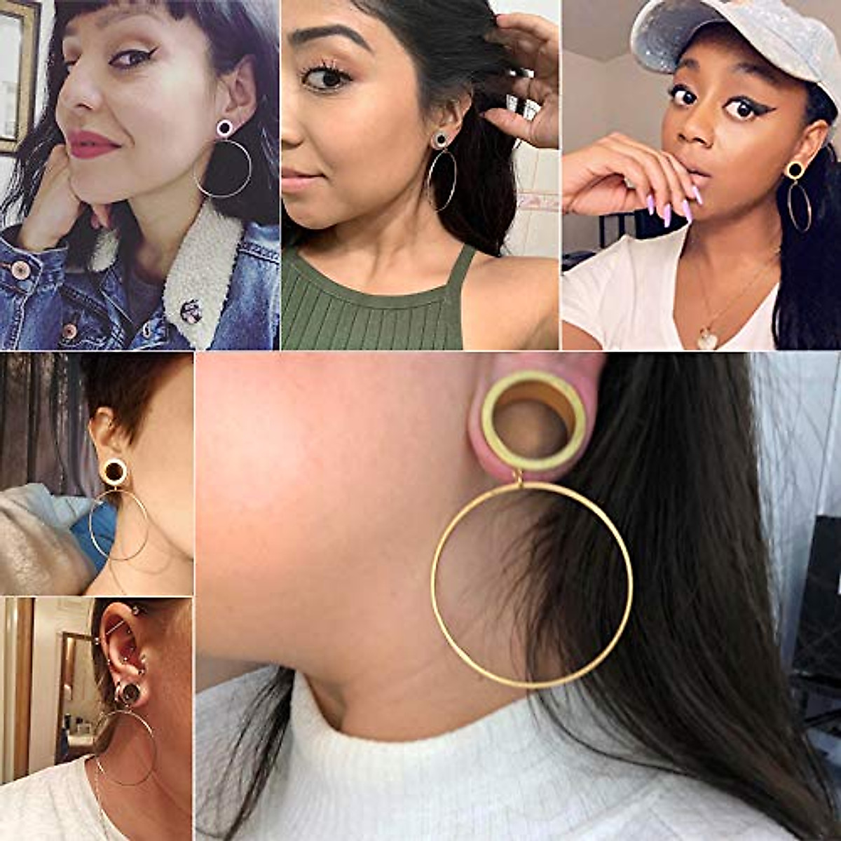 ZS Ear Tunnels Large Hoop Ear Plugs Rose Gold Ear Gauges 316L Stainless Steel Expander Dangle Gauges 6g-3/4 IN