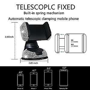 LYCARESUN Bling Car Phone Holder, 360°[Adjustable & Stable] Crystal Universal Phone Mount for Car, Windshield Dashboard Air Vent Car Stand Phone Holder, Mini Car Accessories for Women Girl (White)