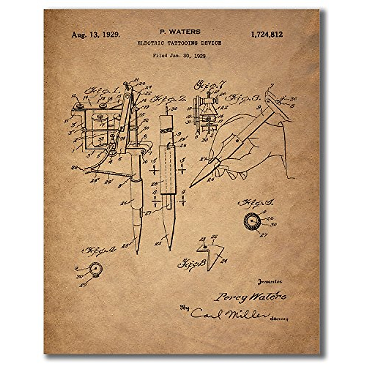 Tattoo Artist Patent Prints - Set Of 4 Vintage Wall Art Photos