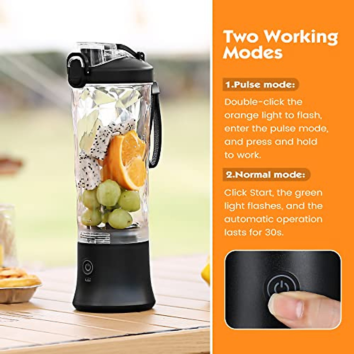 Portable Blender, 600ML Personal Blender for Shakes and Smoothies Mini Blender USB Rechargeable, Two Blend Modes, 20 oz Handheld Blender with 6 Ultra-sharp Blades for Travel, Office and Sports