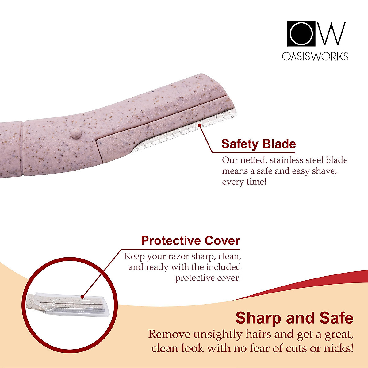 OASISWORKS Dermaplane Eyebrow Razor for Women | 6 pc. Eco-Friendly Biodegradable Hair Trimmer and Face Razor for Women | Eyebrow Trimming | Removable Blades Made from Biodegradable Materials