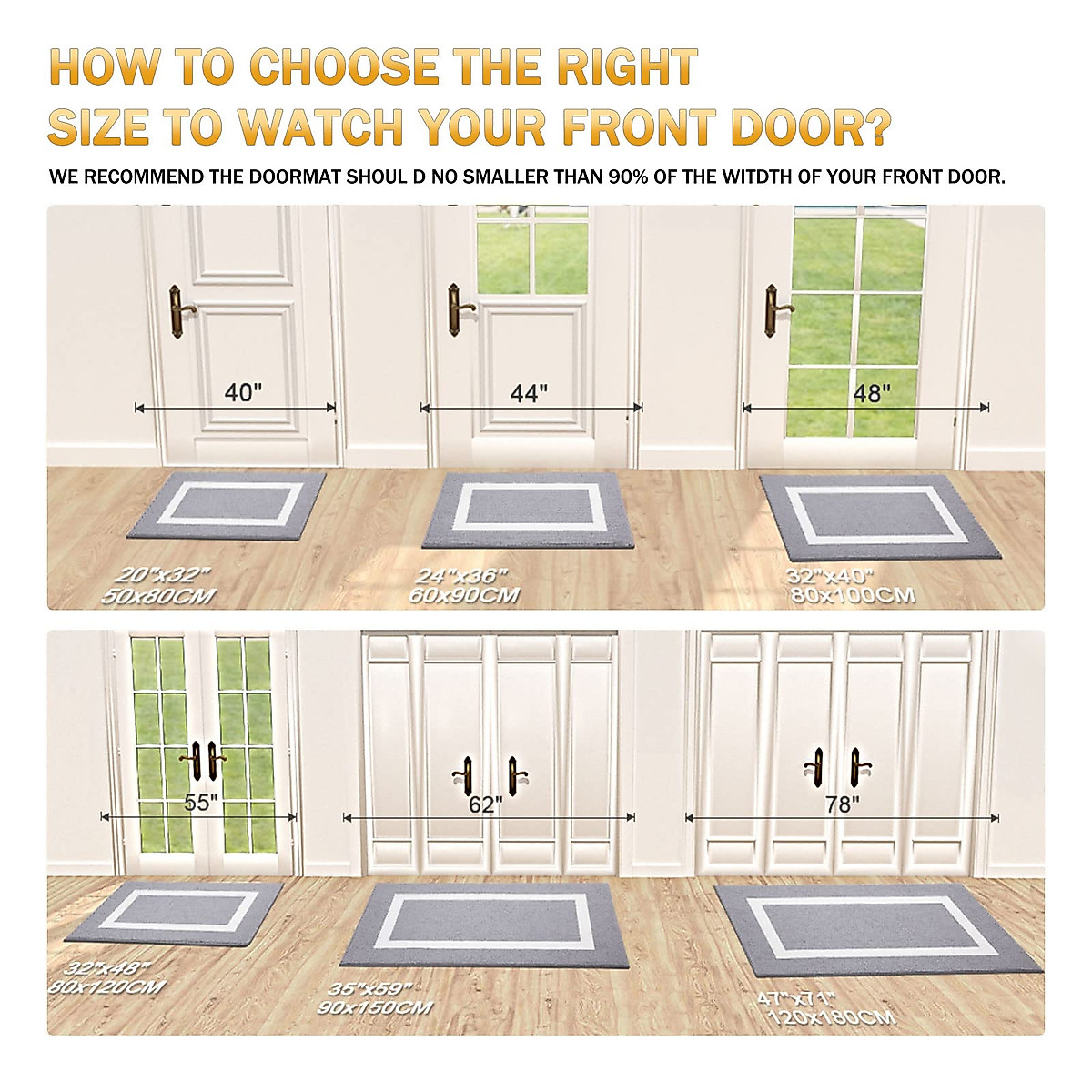 OLANLY Indoor Door Mat, 30x17, Non-Slip Absorbent Resist Dirt Entrance Mat, Washable Low-Profile Inside Entry Doormats for Entryway, Grey