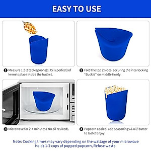Silicone Microwave Popcorn Popper Maker Reusable Popcorn Buckets Popcorn Bowls Set Single Serve Portion For Family Kids Dishwasher Safe Red/Blue