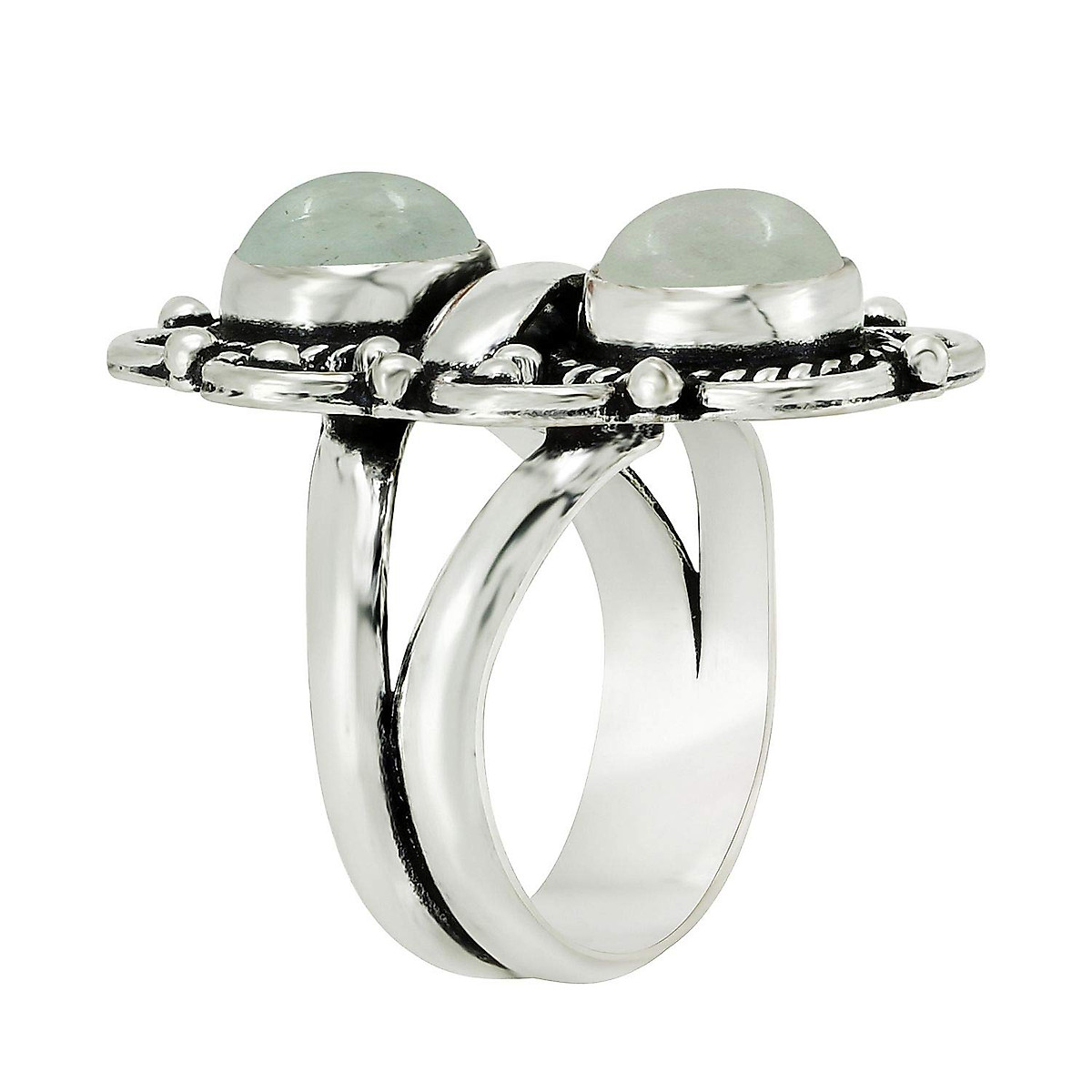 3, 40Cts Two Stone Natural Aquamarine 925 Silver Plated Ring Size 8 For Women, Handmade Green Stone March Birthstone Ring Jewelry Gift For Women Mom Wife