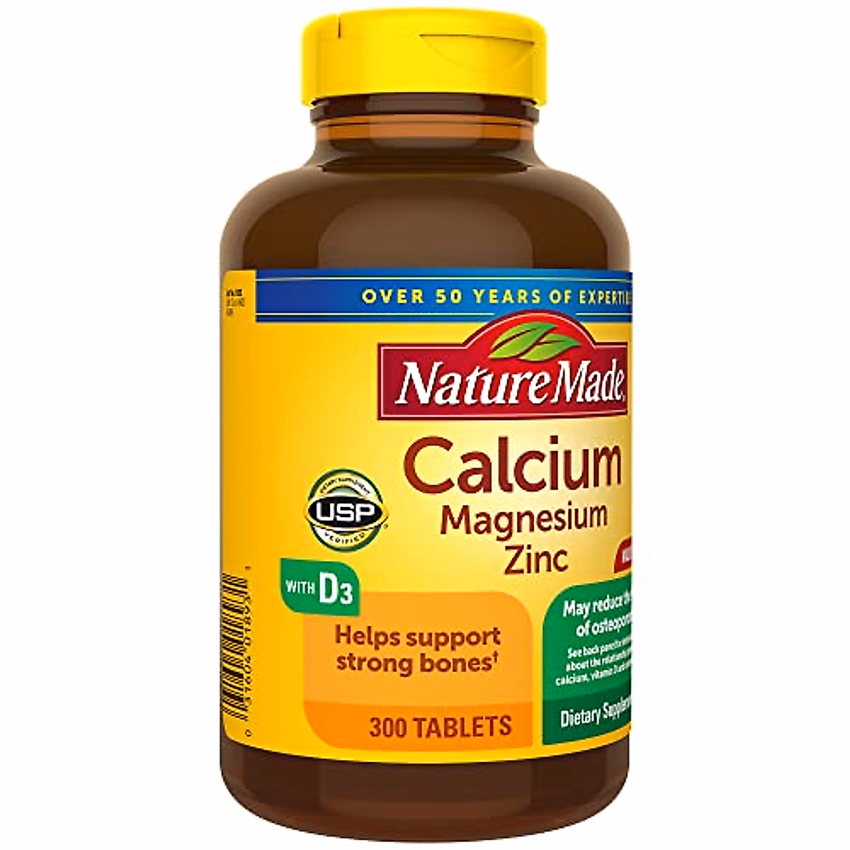 Nature Made Calcium Magnesium Zinc with Vitamin D3, Dietary Supplement for Bone Support, 300 Tablets