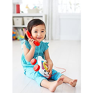 Fisher-Price Toddler Pull Toy Chatter Telephone Pretend Phone With Rotary Dial And Wheels For Walking Play Ages 1+ Years