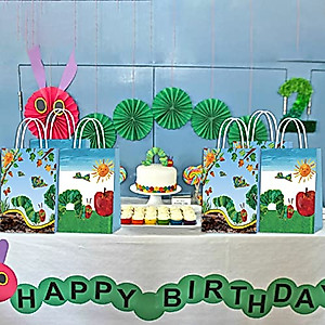 16 Packs of Green Caterpillar Paper Bag Theme Party Gift Bag Birthday Gift Bag Snack Candy Bag Childrens Party Supplies