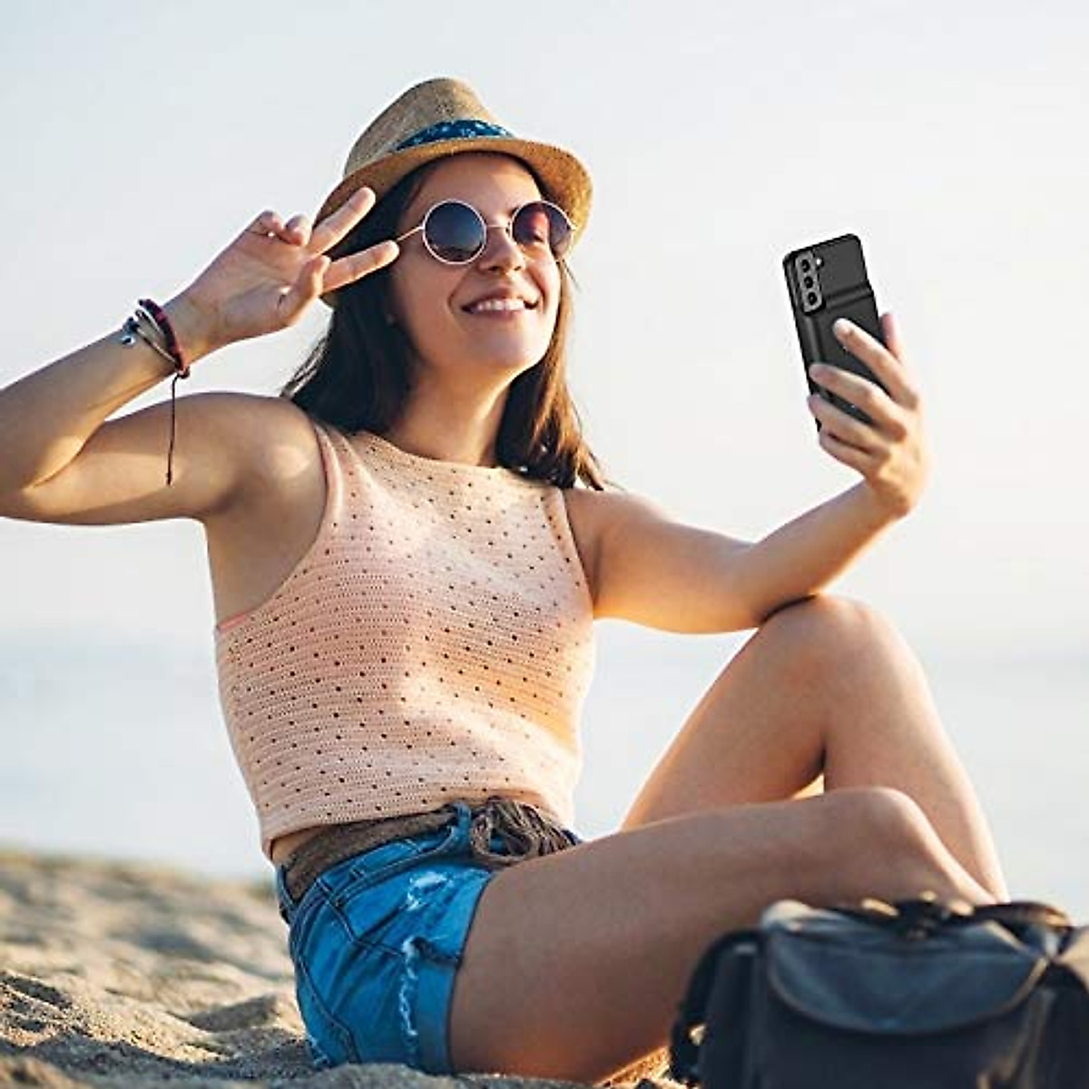 NEWDERY Galaxy S21 Battery Case Qi Wireless Charging Compatible, 4800mAh Extended Power Case Slim Protective Portable Charger Case Rechargeable for Samsung Regular S21 5G -6.2inch Black