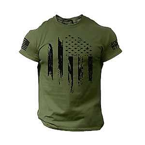 Rogue Style American Distressed Flag Men T Shirt – Patriotic Shirts for Men (Army Green, Large)