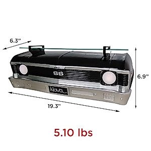 Chevrolet Nova SS Floating Wall Shelf, Black, 19.3x6.3x6.9 inches, Tempered Glass, Battery Powered LED Headlights, Chevy Enthusiast Gift, Gifts Idea, Car Lover's Decor, Nova Collector