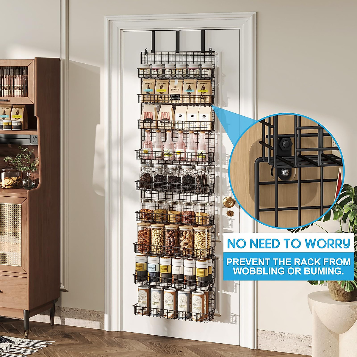 JKsmart 9-Tier Spice Rack Organizer with Door Hook, Wall Mount, and Extra Large Capacity for Pantry Door – Stylish Black Design for Effortless Organization, Ultimate Kitchen Storage Solution