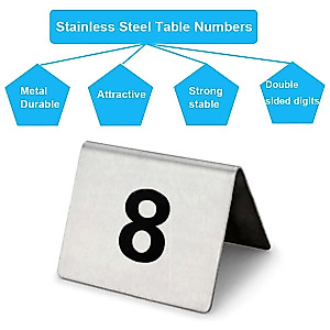 Stainless Steel Table Numbers, 1-10/25/50/100 Restaurant Digital Number Plate Tabletop Number Stackable, Wedding Birthday Marriage Party Supplies(1 to 25)