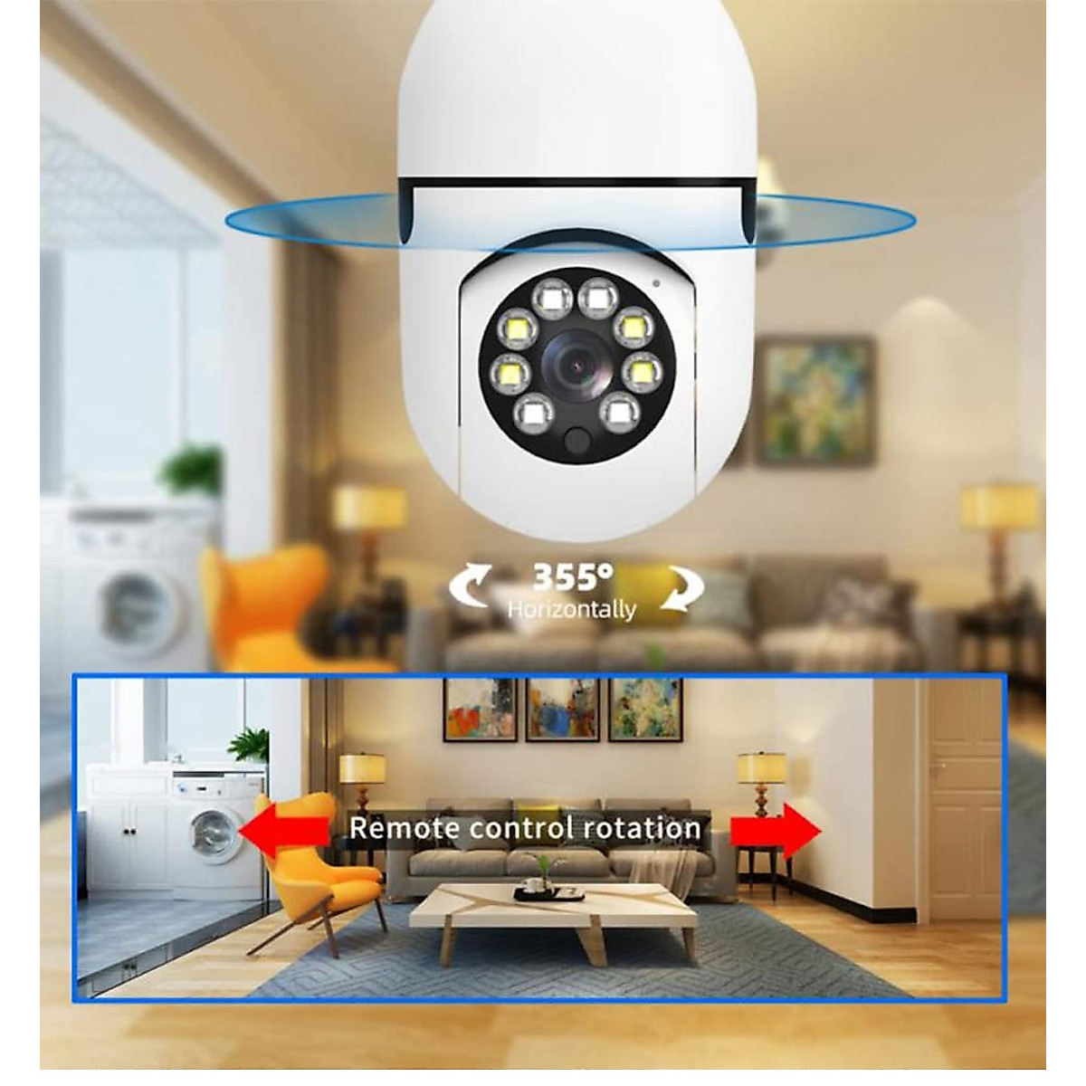 Light Bulb Security Camera, Full-HD 1080P 360 Degree Panoramic 2.4G Wireless WiFi Camera, with Infrared Night Vision & Motion Detection & 2-Way Audio Home Camera for Baby/Elder/Pet