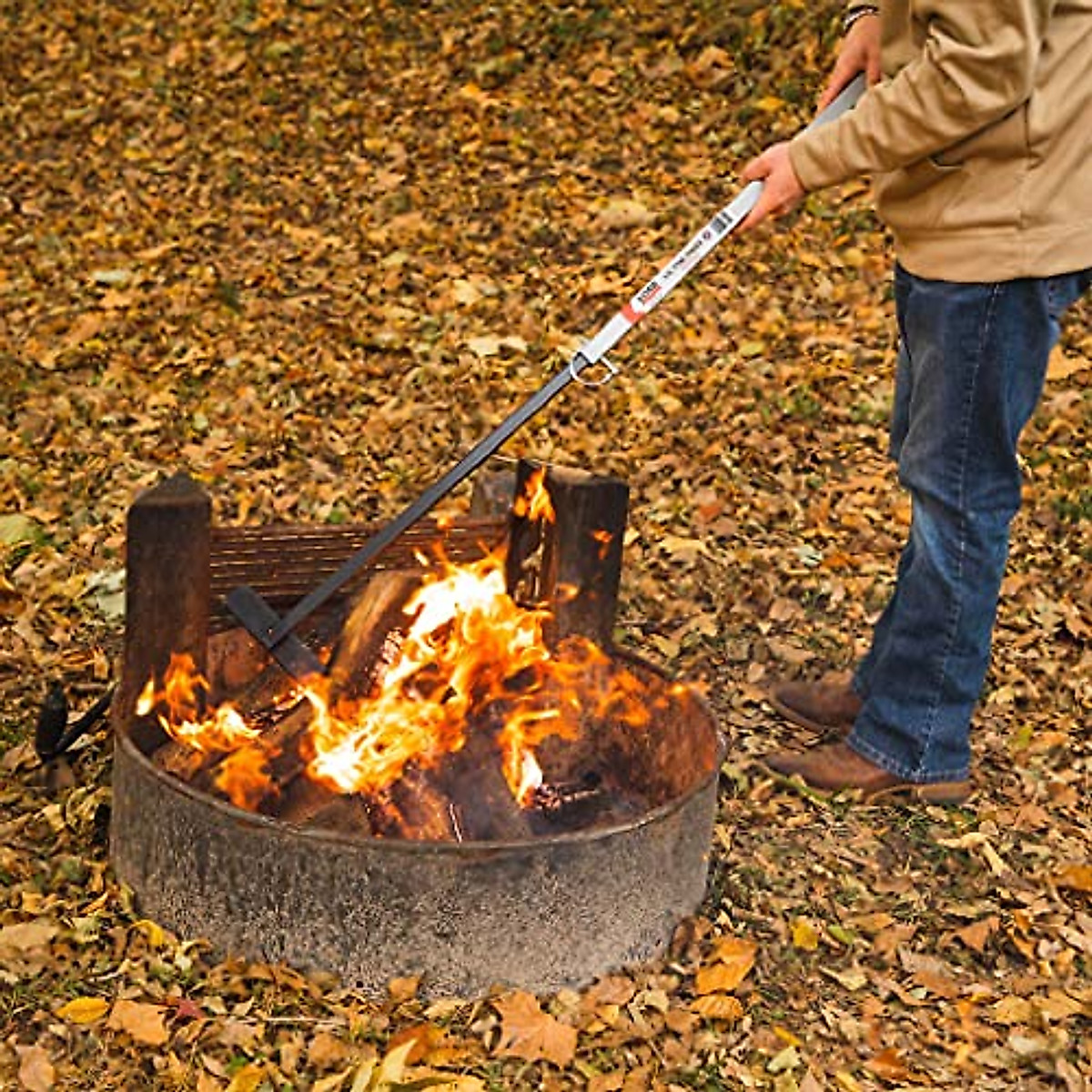 LogsFlippin - Outdoor Fire Pit Poker (Lil 26" - 45" Adjustable Size) Outdoor Fire Poker for Fire Pit with Flipper Head - Fire Place Set Tools & Fire Pit Accessories - Outside Campfire Poker Stick