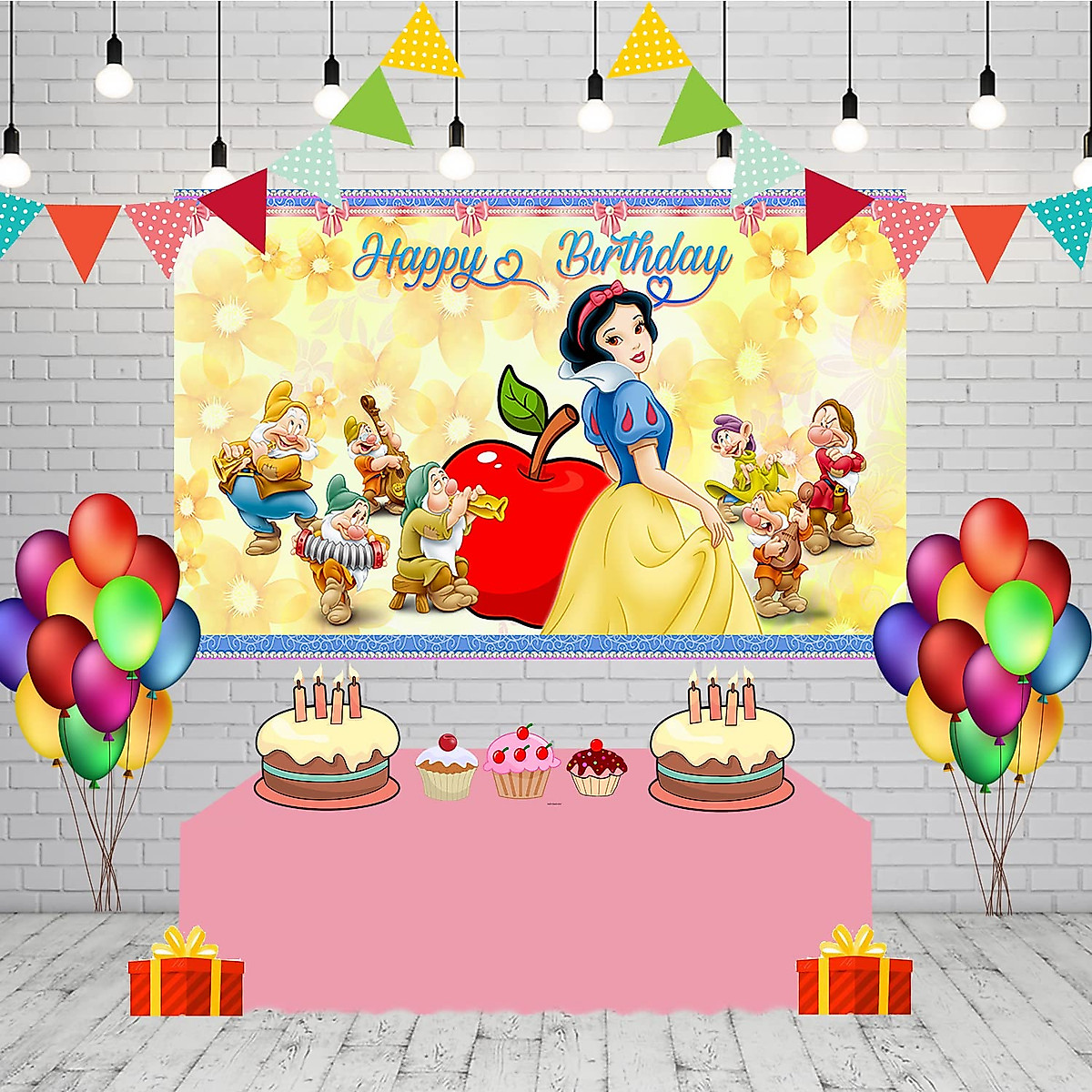 huio Princess Backdrop for Snow White Theme Birthday Party Supplies 5x3ft Snow White Theme Banner for Party Cake Table Decorations Baby Shower Banner