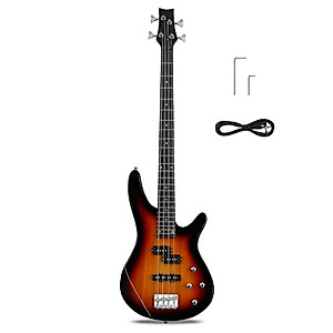 Ktaxon 4 String Electric Bass Guitar, Full Size Standard Right Handed Rosewood Fingerboard Beginner Kit with Cable Wrench Tool (Sunset)