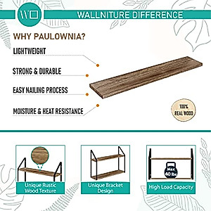 Wallniture Modena 2-Tier 24" Wall Bookshelves Bathroom Organizer Floating Shelves for Kitchen Organization Office Decor Wall Shelves Burnt Finish