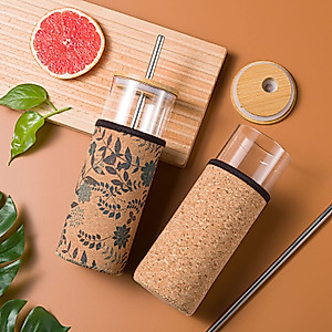 20oz Glass Tumbler with Bamboo Lid and Straw, Wide Mouth Water Tumbler with Protective Sleeve, Drinking Cups, Drinking Jars, Claplante Iced Coffee Cup, Spill Proof Glass Water Bottle, Glass Cup