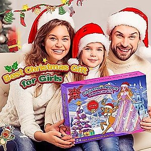 Luckades Advent Calendar-Girls Christmas Countdown Calendar with 24 Surprises Box Including 1 Doll 29 Pcs Doll Dresses,24 Days Countdown Calendar Christmas Gifts for Girls Aged 3-8