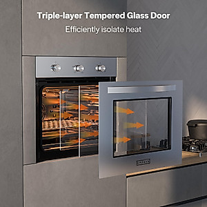 Empava Single Liquid Propane Gas Wall Oven 24 in. 2.3 cu. Ft. Bake Broil Rotisserie Functions with Mechanical Controls and Built-in Timer and Convection Fan in Stainless Steel