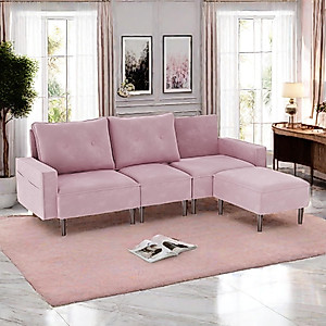 YITAHOME Modular Sectional Sofa for Small Space, Flexible Combination Convetible Couch with Ottoman, Modern Velvet Fabric Loveseat for Apartment Sleeping Room Living Room, Pink