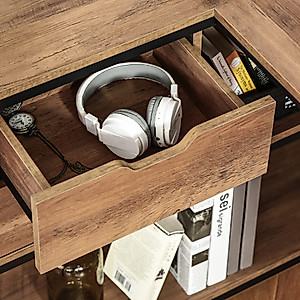 HOMCOM L-Shaped Home Offie Computer Desk with Storage Shelves, 2 Dawers and Industrial Steel Frame, Black/Brown