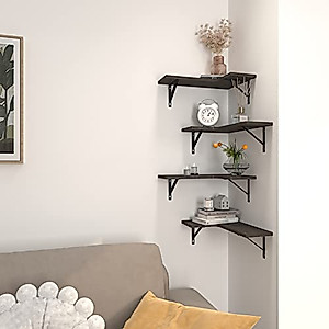 Corner Floating Shelves Set of 4, Rustic Corner Shelf Wall Mounted Organizer Displays Storage Rack, Wood Wall Shelf for Bedroom Kitchen Living Room Bathroom Office
