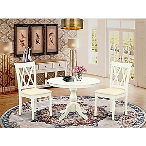East West Furniture HBCL3-LWH-C 3 Piece Dining Table Set for Small Spaces Contains a Round Dining Room Table with Pedestal and 2 Linen Fabric Upholstered Chairs, 42x42 Inch, Linen White